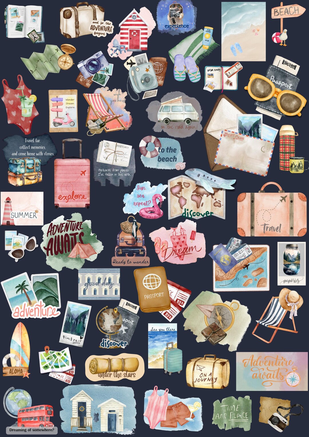 Digital Travel Stickers Pack - 50 Voyage Digital Stickers for Goodnotes ...