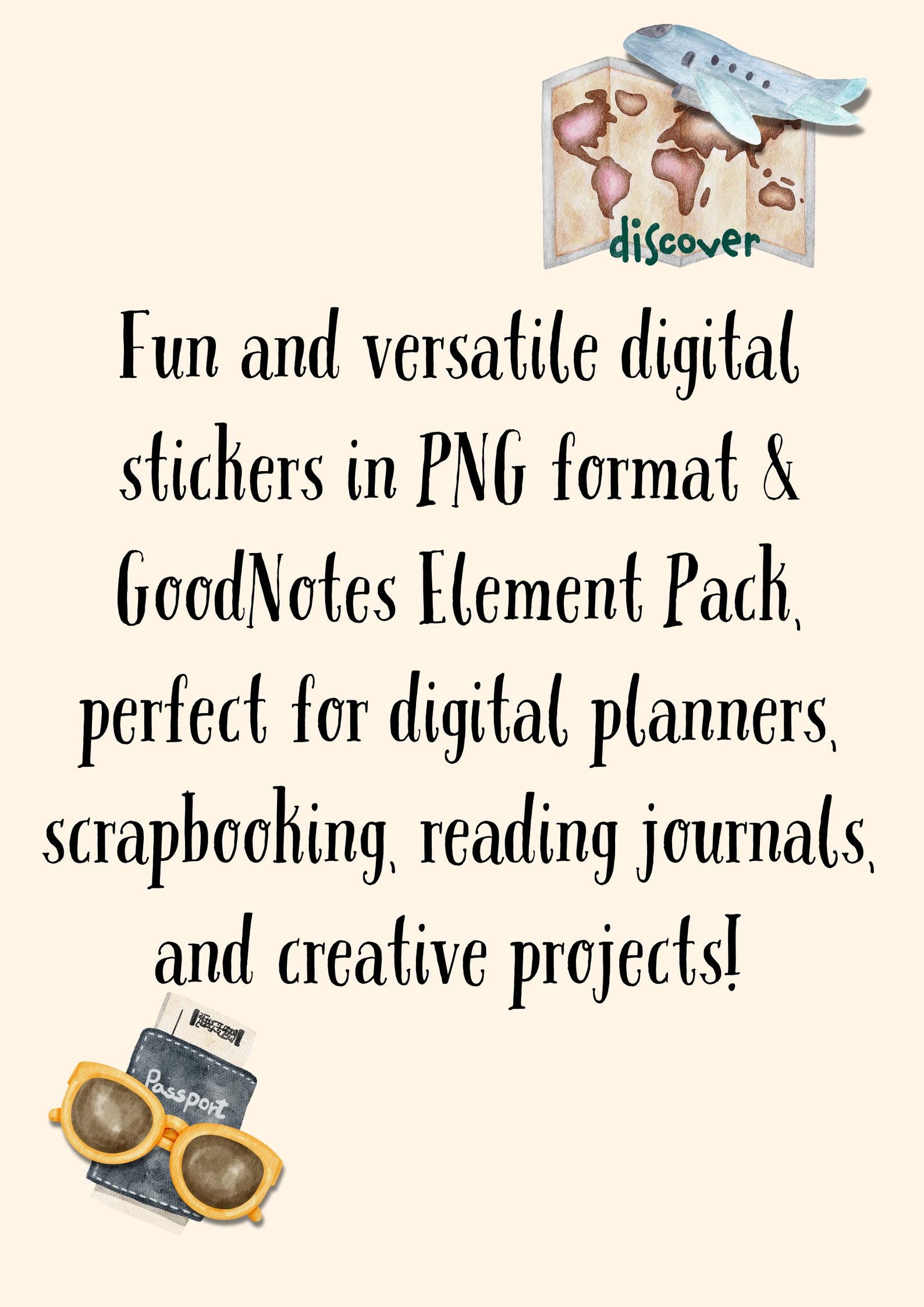 Digital Travel Stickers Pack - 50 Voyage Digital Stickers for Goodnotes ...