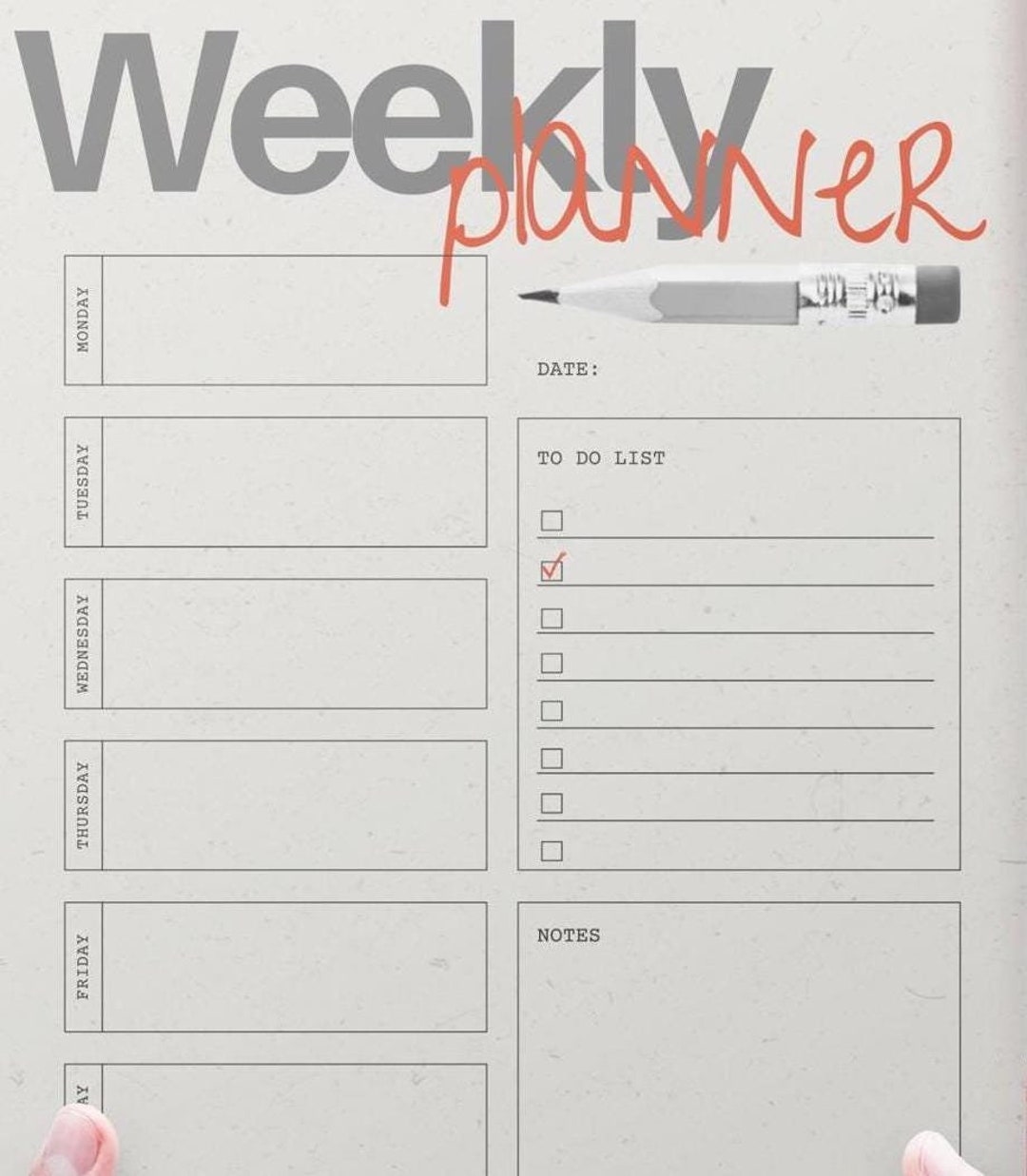 Printable Minimalist Weekly Planner, Mono Color Week Scheduler Instant ...