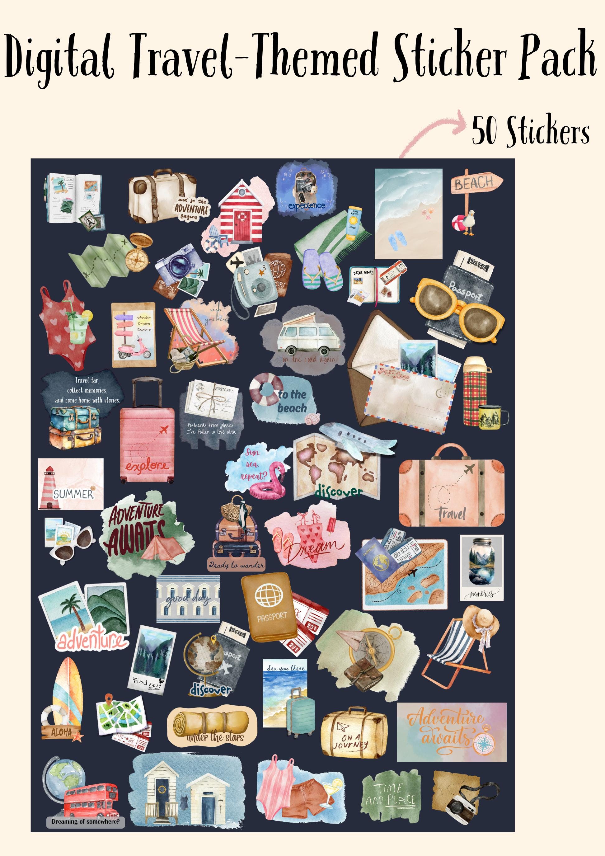 Digital Travel Stickers Pack - 50 Voyage Digital Stickers for Goodnotes ...
