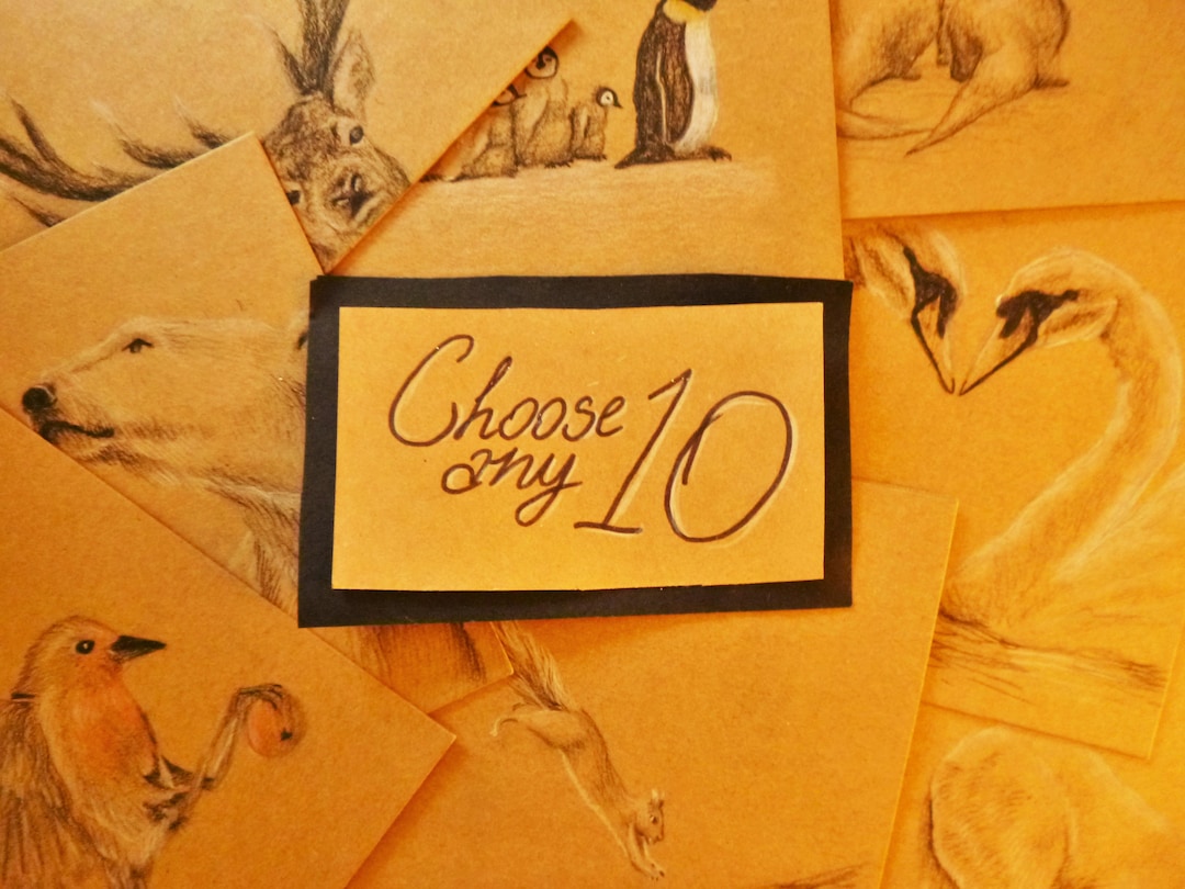 Cute Card Set of 10, Handdrawn Cards, Christmas, Note Card, Christmas ...