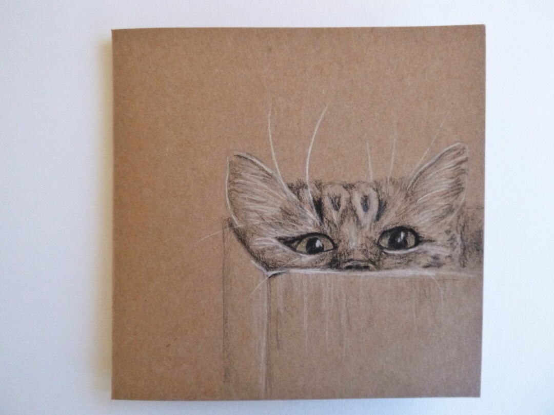 Cute Peeking Cat Card, Hand Drawn Cat Birthday Card, Hand Made Crazy ...