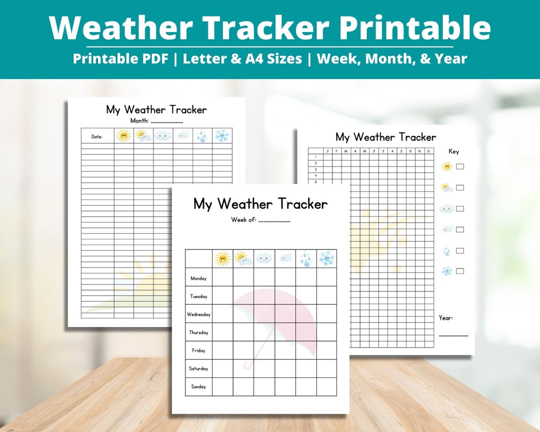 Weather Tracker Bundle Kids Printable Week Month Year PDF Planner ...