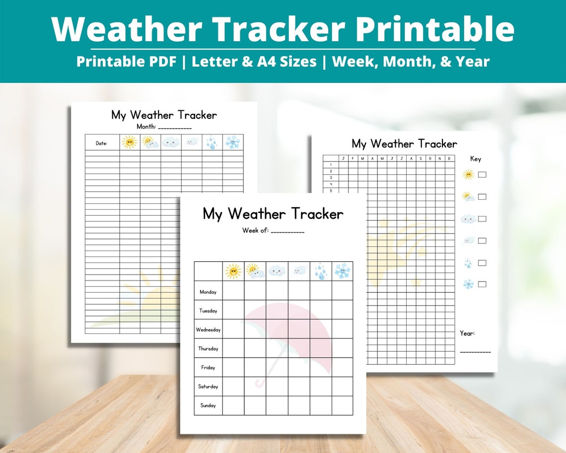 Weather Tracker Bundle Kids Printable Week Month Year PDF Planner ...