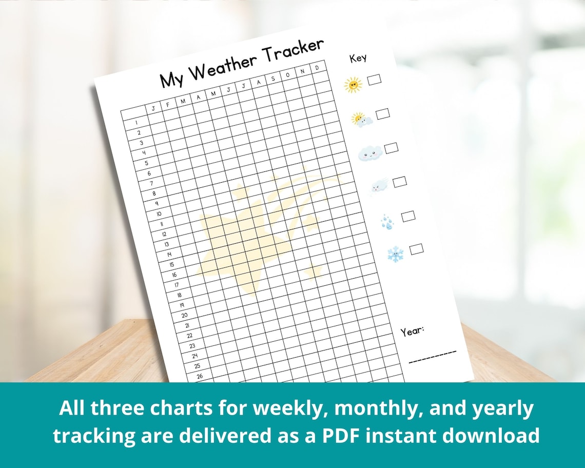 Weather Tracker Bundle Kids Printable Week Month Year PDF Planner ...