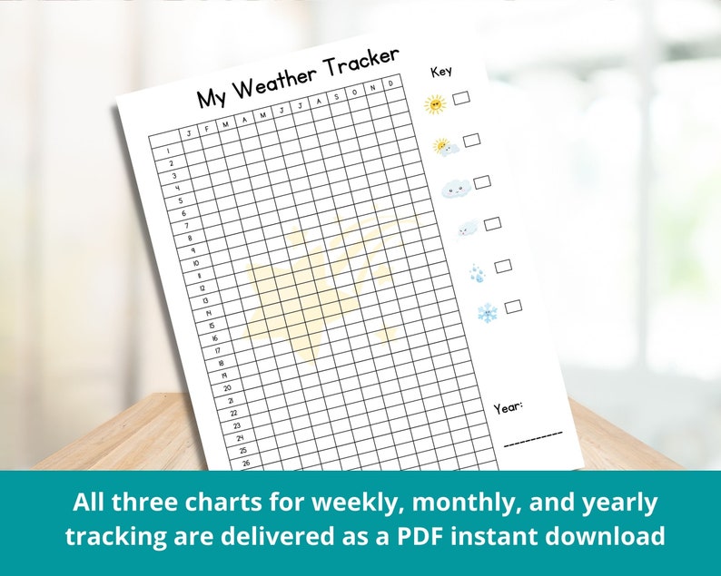 Weather Tracker Bundle Kids Printable Week Month Year PDF Planner ...