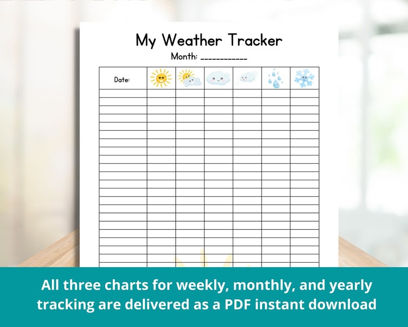 Weather Tracker Bundle Kids Printable Week Month Year PDF Planner ...