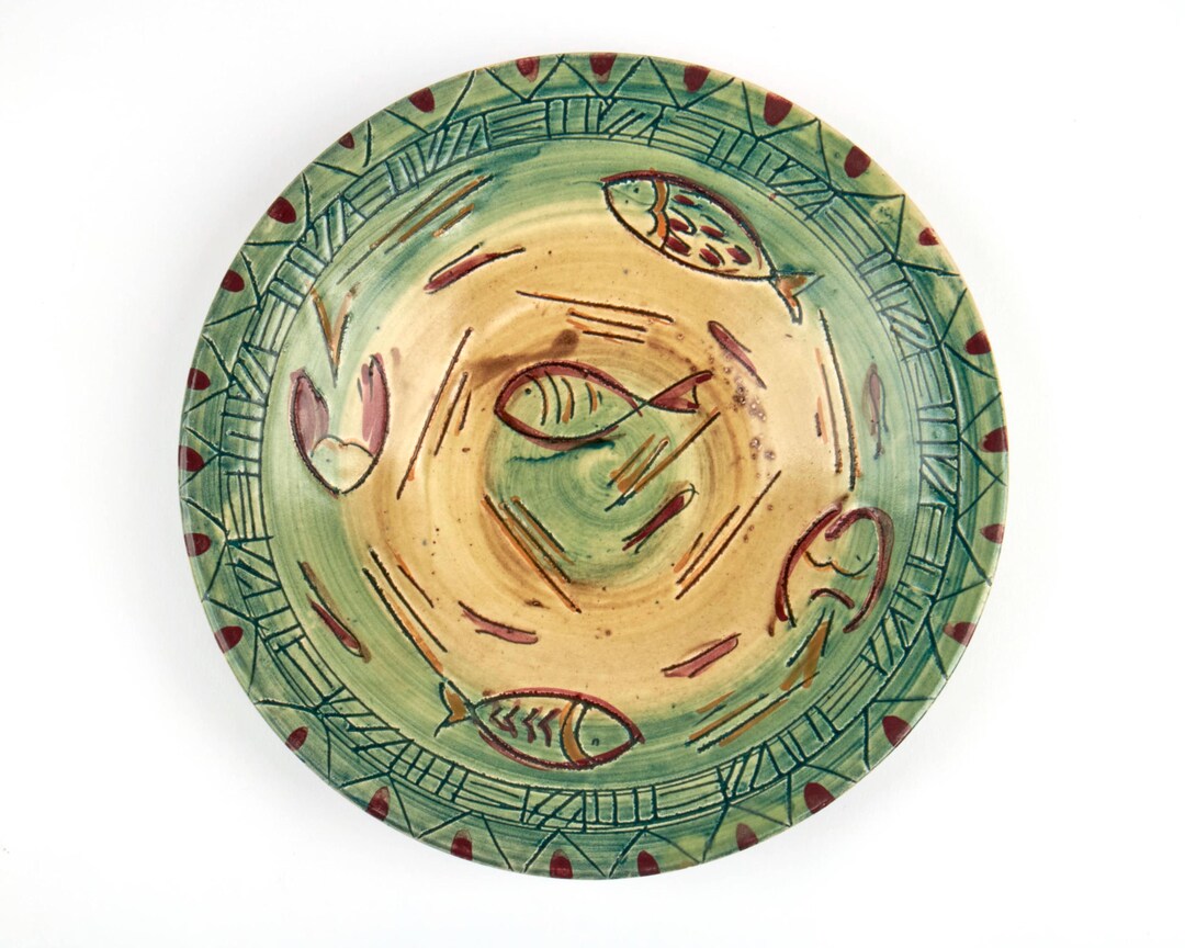 1930s Art Deco Shorter Aztec Fish Pottery Bowl Designed by Mabel Leigh ...