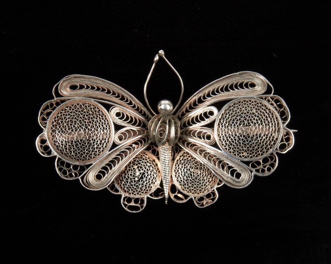 Large Silver Filigree Butterfly Brooch 1950s - Etsy