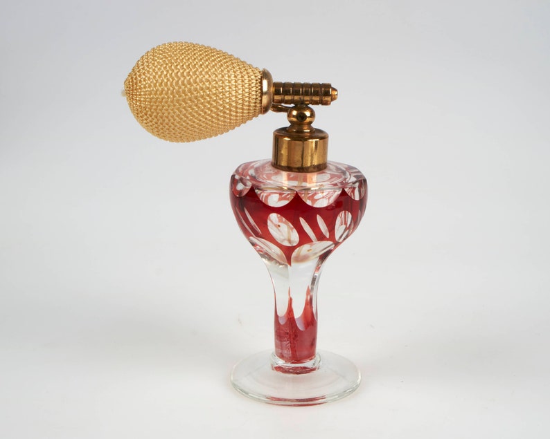 Antique 1920-30s Art Deco Red and Clear Glass Perfume Scent Bottle ...