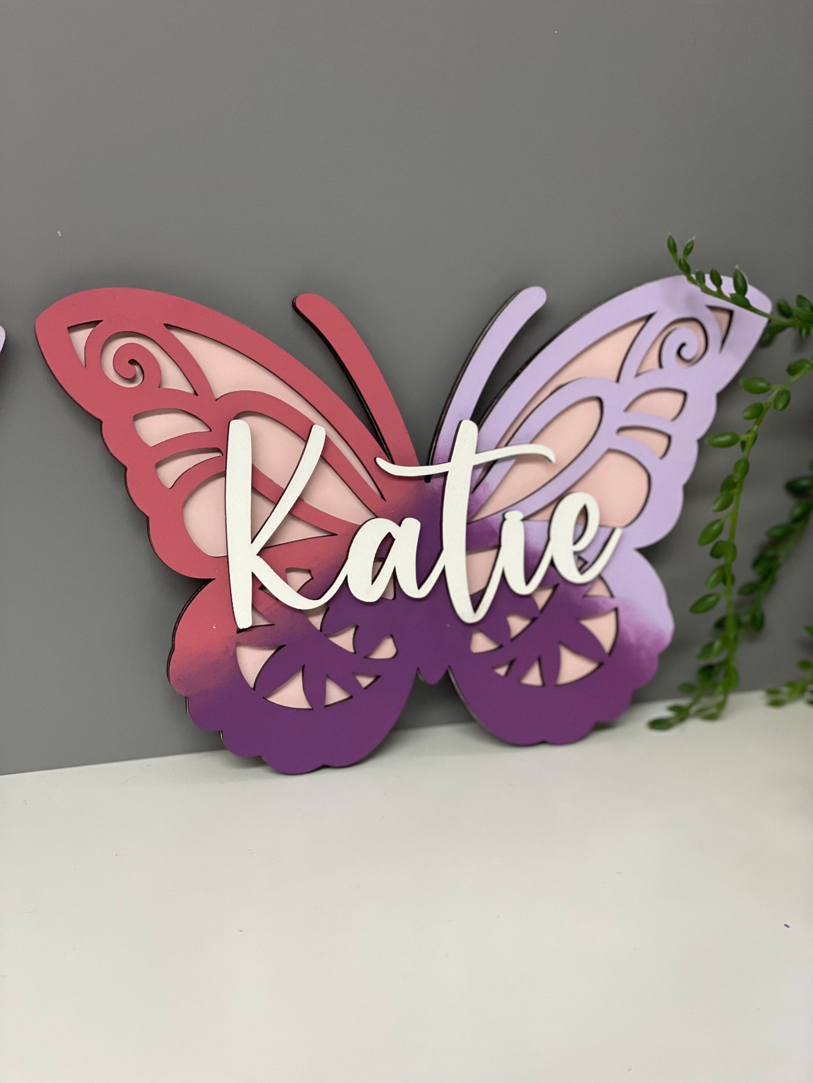 Layered Butterfly Name Plaque, Wooden Butterfly Sign, New Baby Gift ...