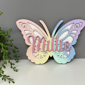 Layered Butterfly Name Plaque, Wooden Butterfly Sign, New Baby Gift ...