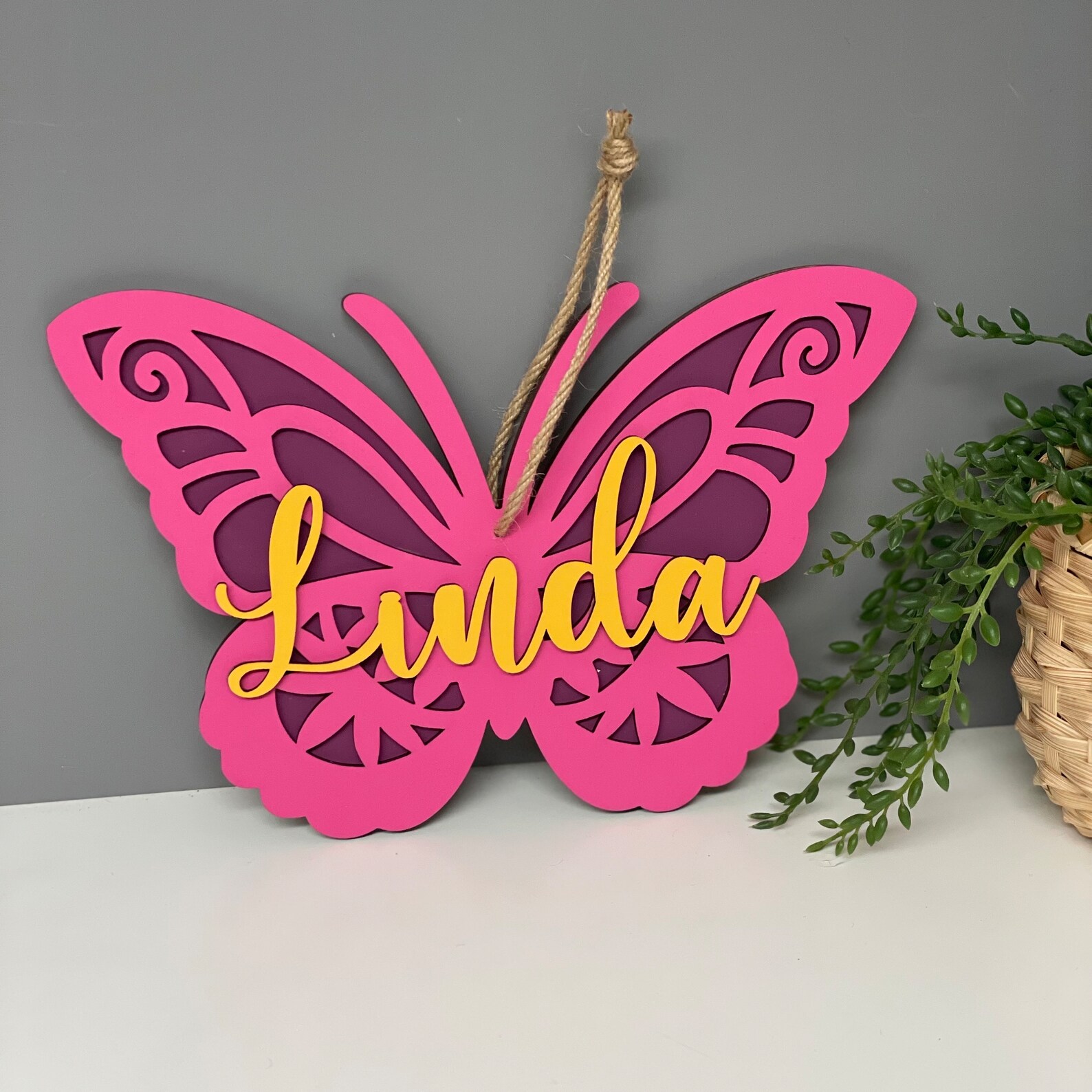 Layered Butterfly Name Plaque, Wooden Butterfly Sign, New Baby Gift ...