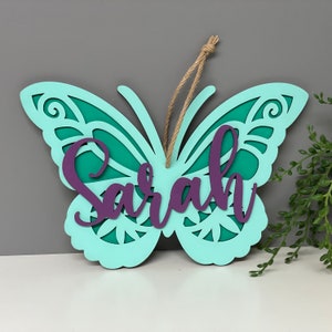 Layered Butterfly Name Plaque, Wooden Butterfly Sign, New Baby Gift ...