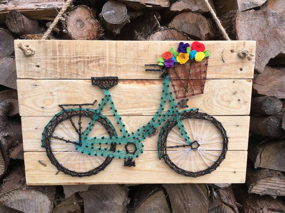 Bicycle String Art Handmade Personalised Wall Decor pallet Wood Sign - Etsy