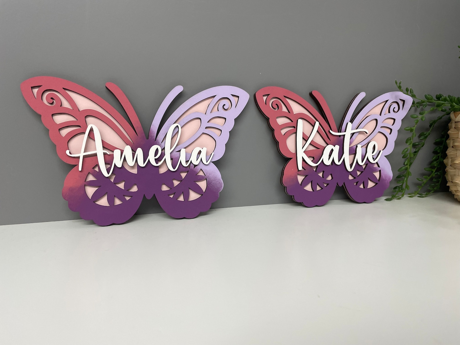 Layered Butterfly Name Plaque, Wooden Butterfly Sign, New Baby Gift ...