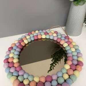 Medium Circular Hanging Pom Pom Mirror, Pastel Rainbow Pom Poms ...