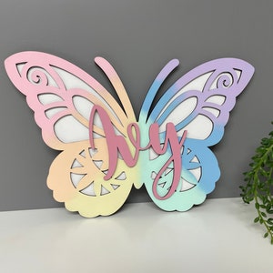 Layered Butterfly Name Plaque, Wooden Butterfly Sign, New Baby Gift ...