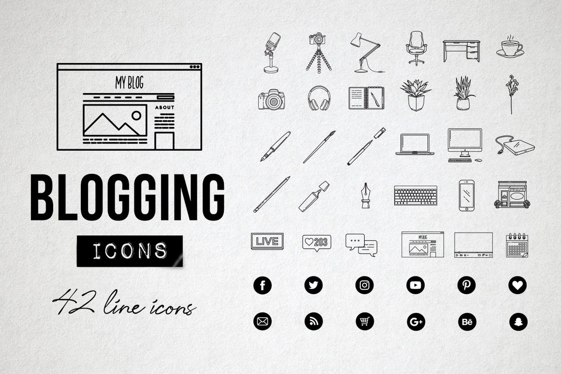 Blog Icons Blogging Icons Clipart Blog Symbols Blogger | Etsy
