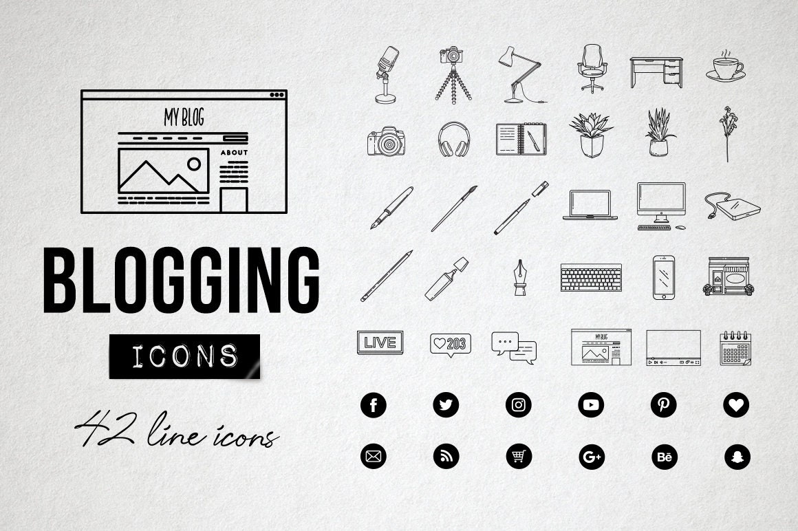Blog Icons Blogging Icons Clipart Blog Symbols Blogger | Etsy