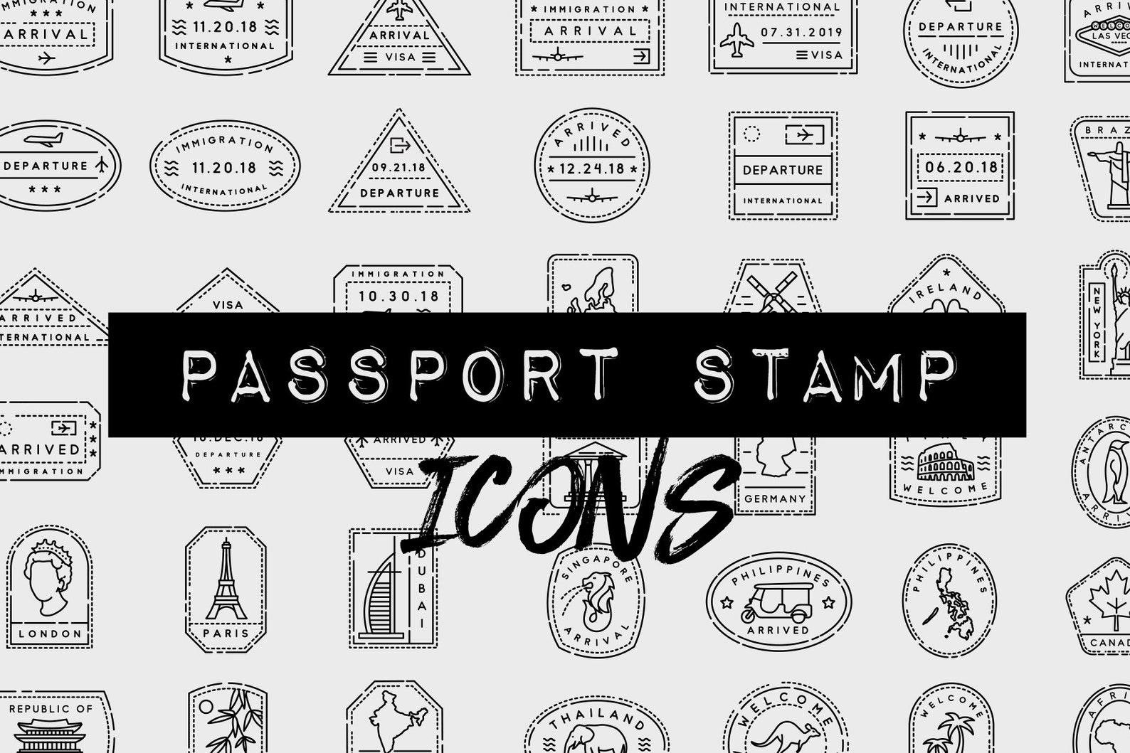 Travel Icons Passport Stamp Icons Travel Clipart SVG | Etsy