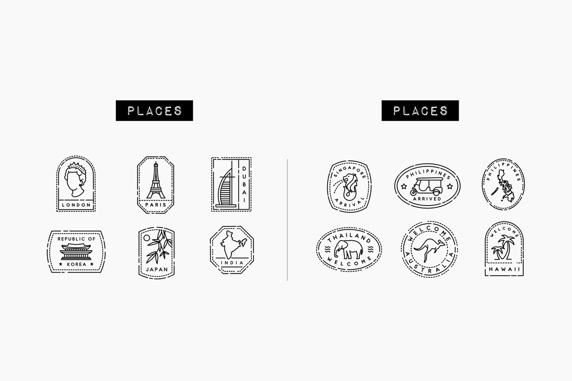 Travel Icons Passport Stamp Icons Travel Clipart SVG - Etsy Canada
