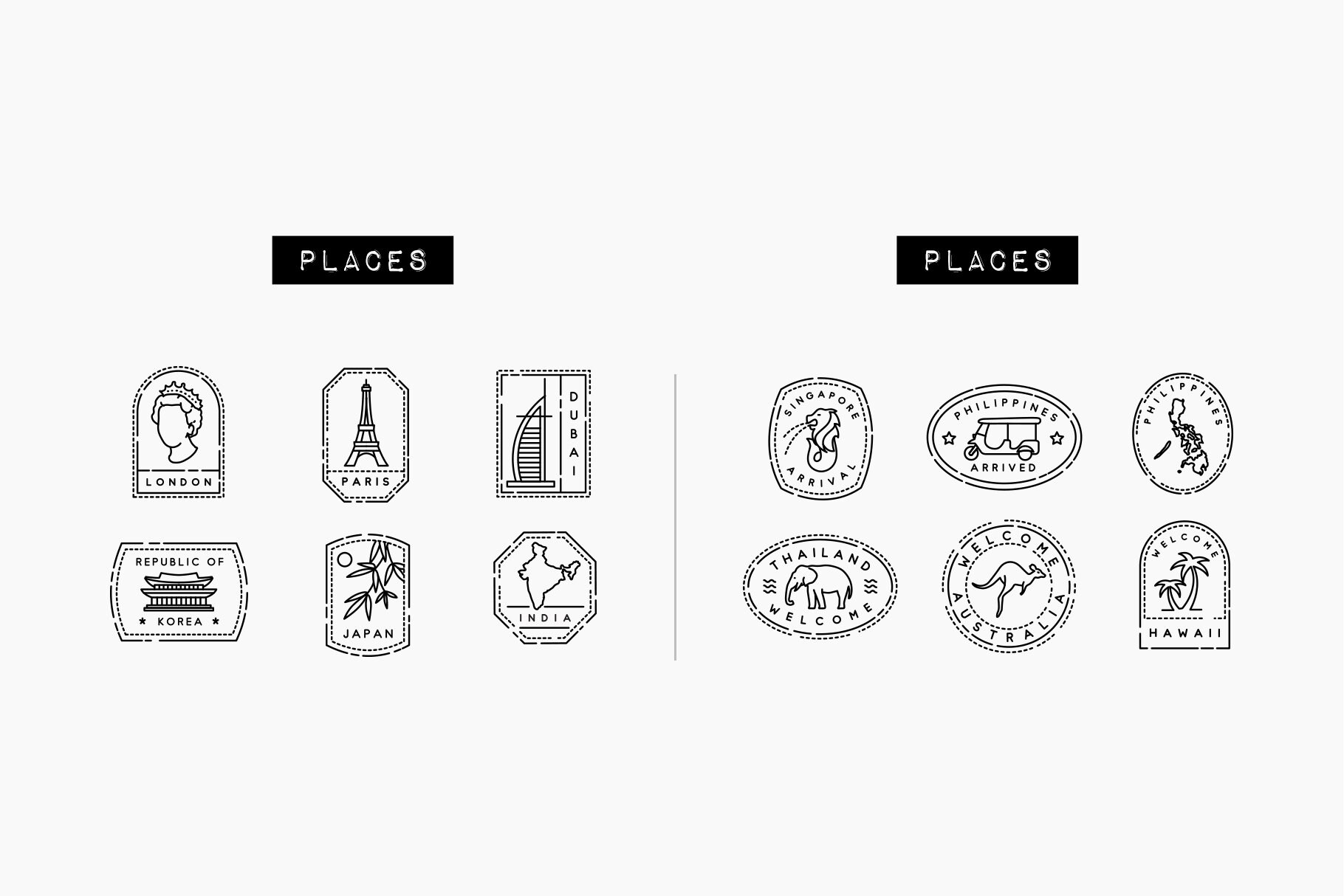 Travel Icons, Passport Stamp Icons, Travel Clipart, SVG, Travel Symbols ...