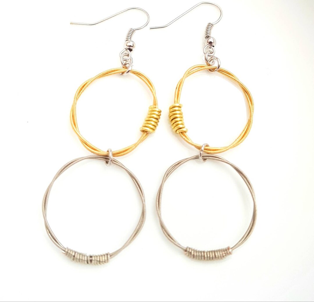 Gold and Silver, Guitar String Earrings, Drop Earrings, Guitar String ...
