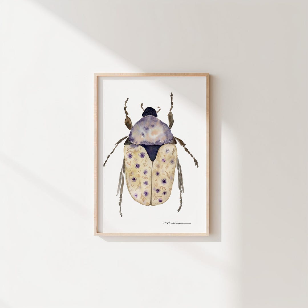 Beetle Art Print Floral Watercolor Beetle Floral Wall Art Nursery ...