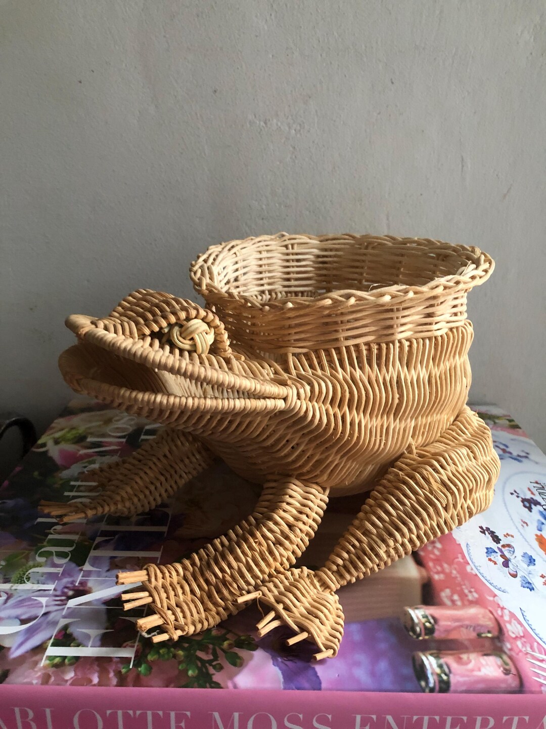 Vintage Rattan Frog Planter / Basket Whimsical, Grandmillennial ...