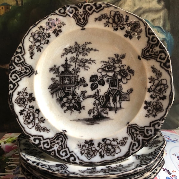 Black and White Vintage Transferware Plates - Etsy