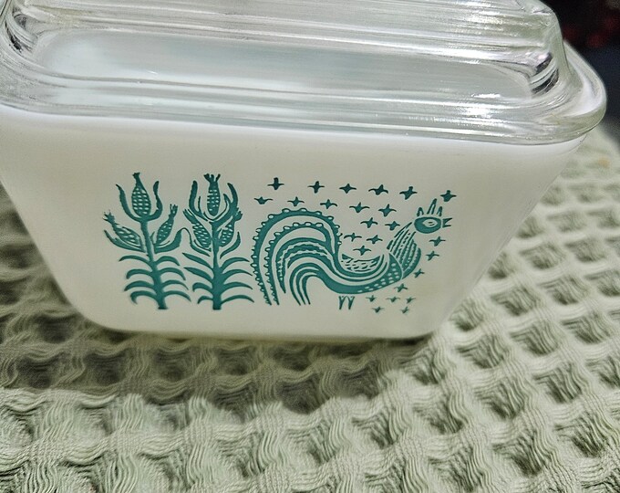 Pyrex Butterprint Turquoise Teal Blue Refrigerator Dish With Lid 1 1/2 ...