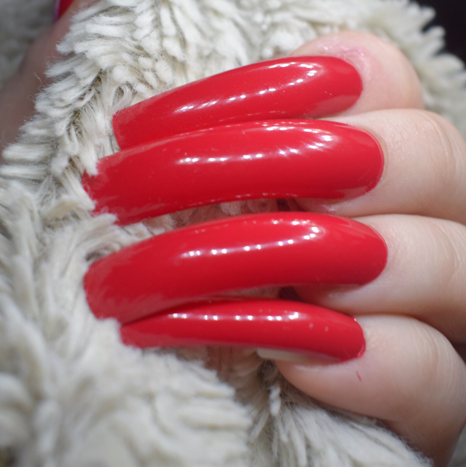 Bright Red Fake Nails Extra Long Curved False Nails Hand - Etsy