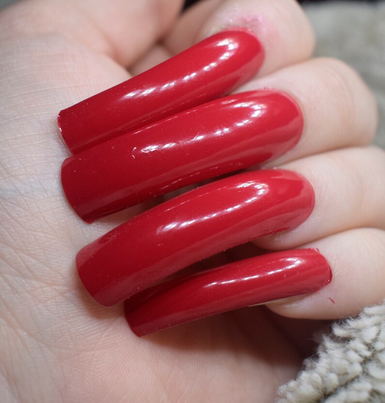 Bright Red Fake Nails Extra Long Curved False Nails Hand - Etsy UK