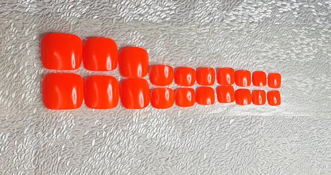 Neon Orange Fake Toenails False Toenails Hand Painted Press - Etsy
