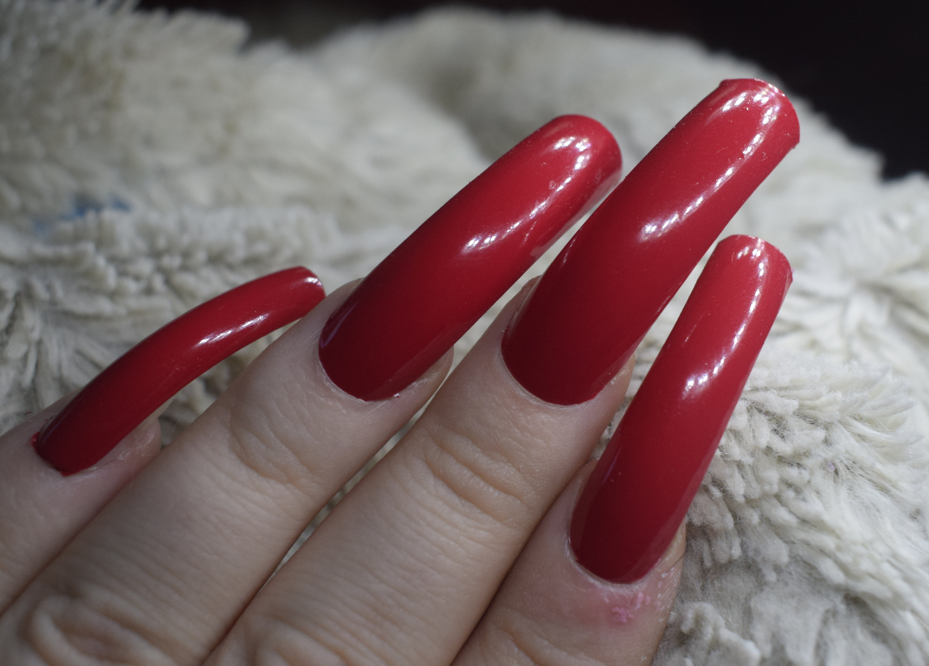 Bright Red Fake Nails Extra Long Curved False Nails Hand - Etsy UK