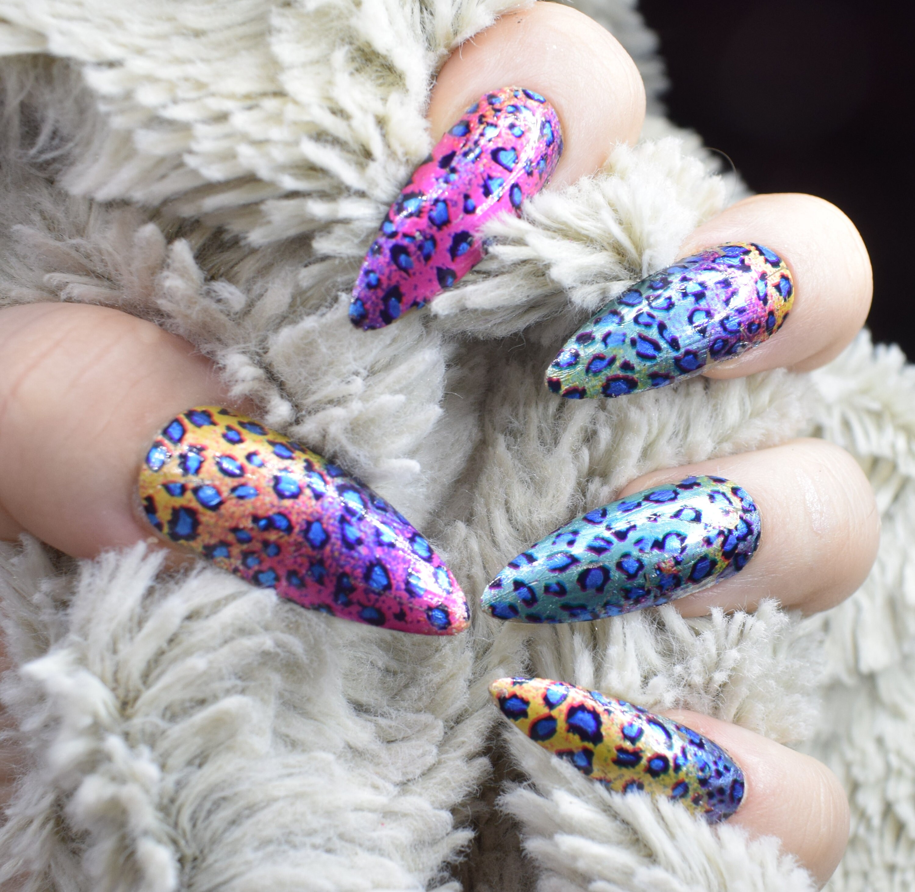 Colorful Cheetah Print Acrylic Nails