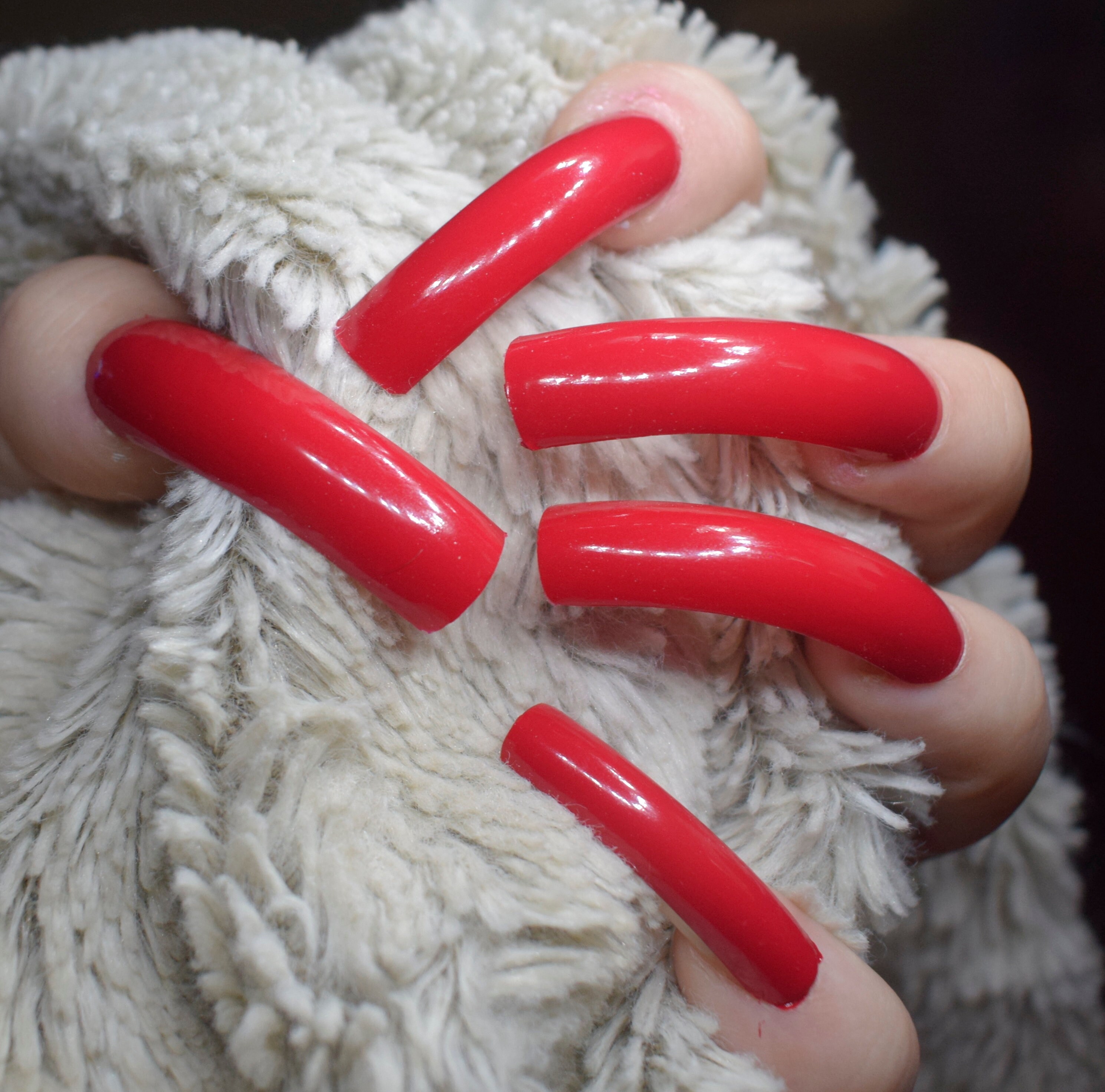 Bright Red Fake Nails Extra Long Curved False Nails Hand - Etsy UK