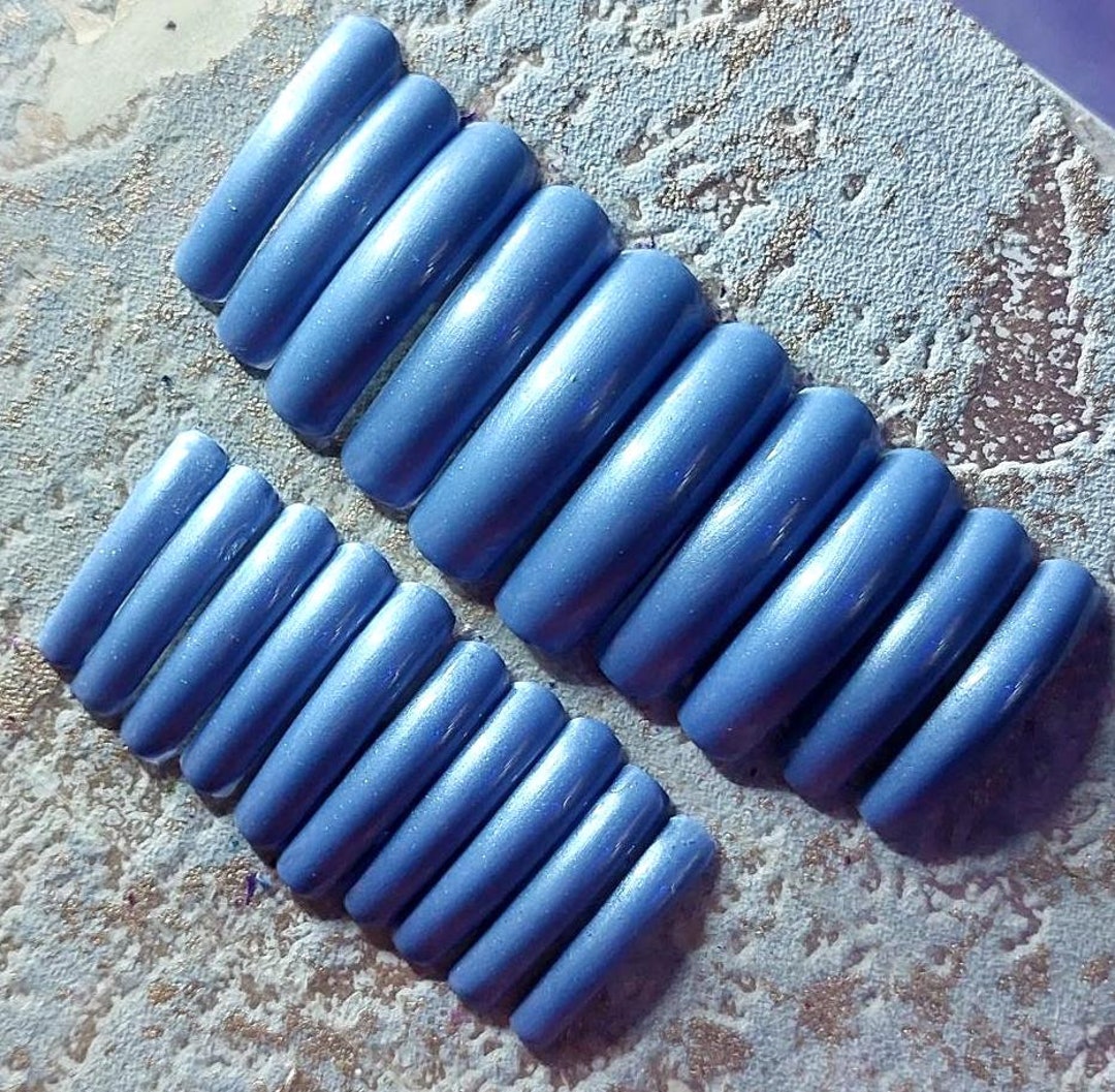 Sky Blue Fake Nails Extra Long Curved False Nails Hand Painted - Etsy