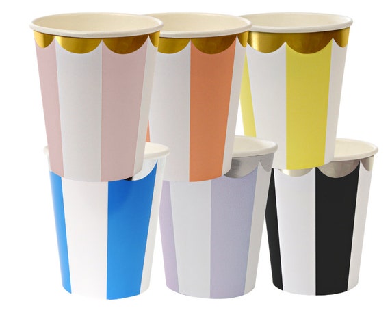 Striped Paper Party Cups | Yellow, Orange, Pink, Lavender, Blue ...