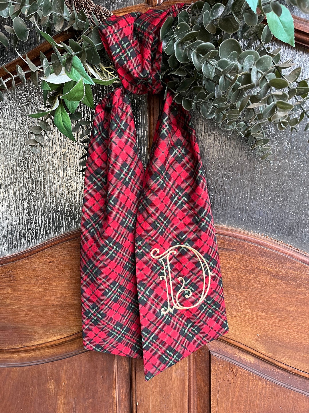 Monogram Christmas Wreath Sash Front Door Sash Christmas Embroidered ...