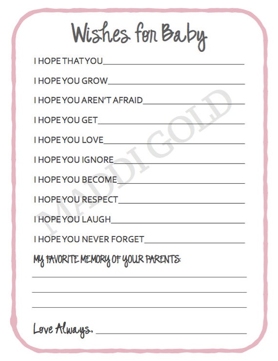 Printable Baby Shower Game Wishes for Baby girl | Etsy