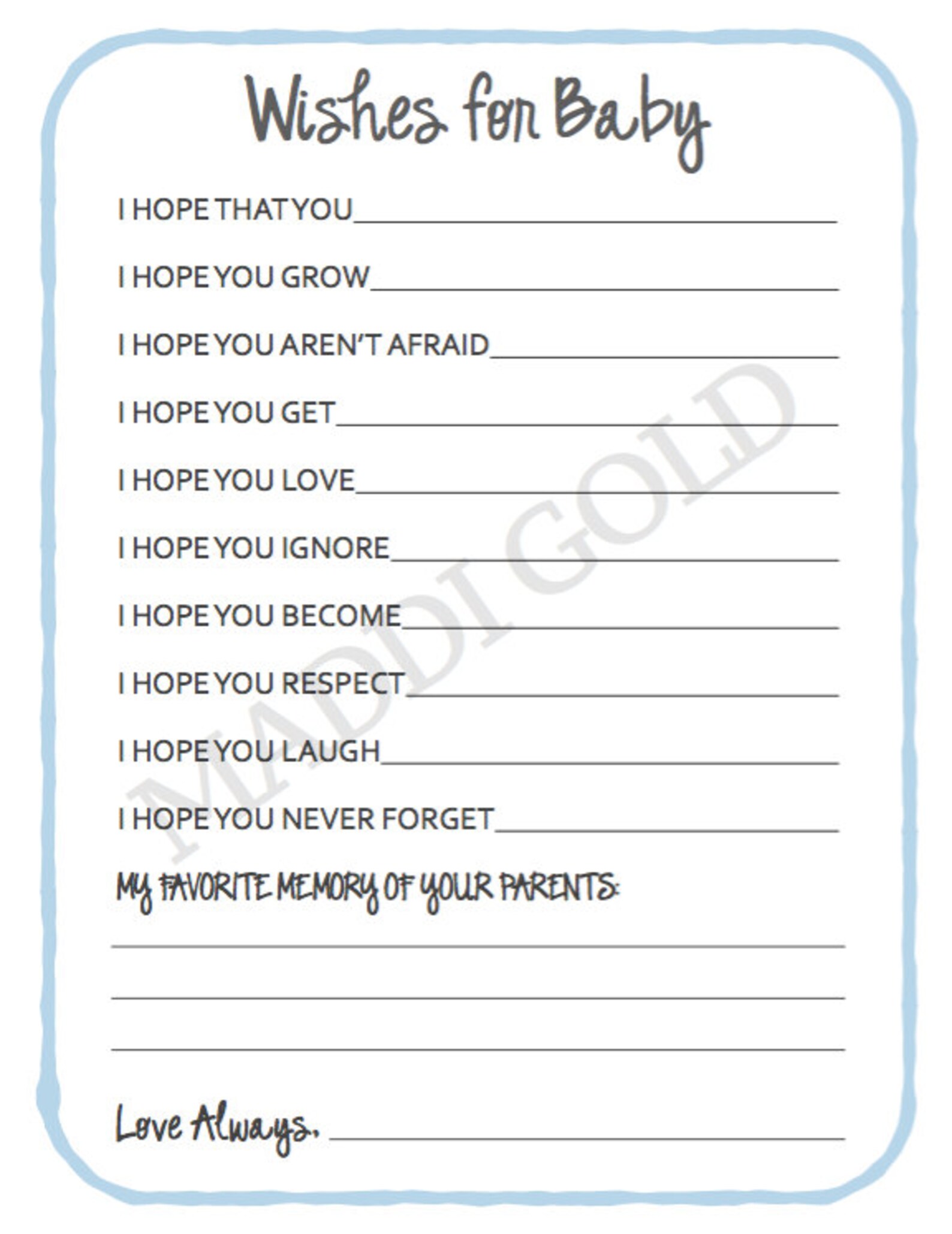 Printable Baby Shower Game - Wishes for Baby (boy) - Etsy
