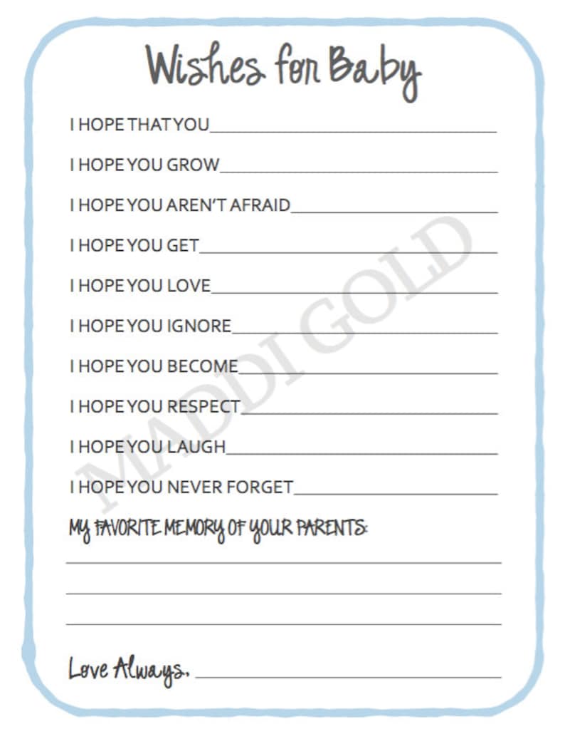 Printable Baby Shower Game - Wishes for Baby (boy) - Etsy