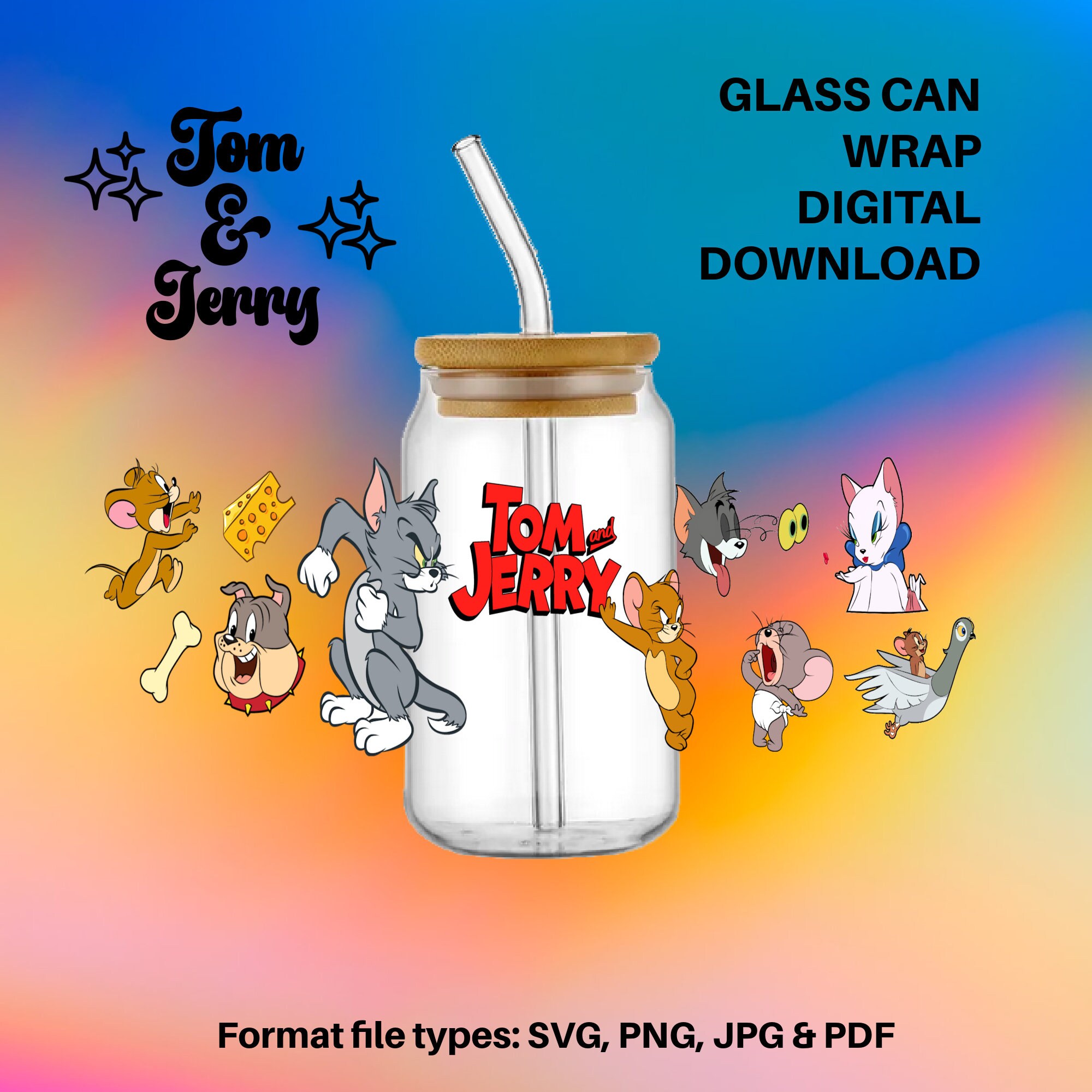 Digital Download Tom and Jerry, Glass Wrap Svg, Png, Libbey Glass Svg ...
