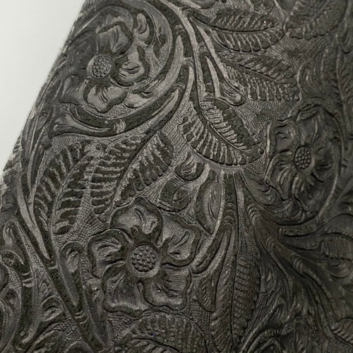 Cowhide Leather Jet Black Floral Embossed Suede Leather - Etsy
