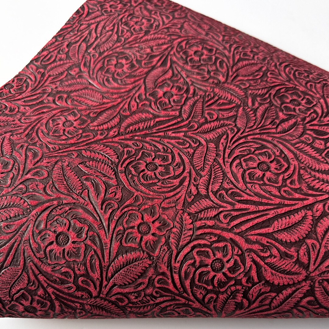Cowhide Leather - Red Floral Embossed Suede Leather Sheets 3-4oz (1.2-1 ...
