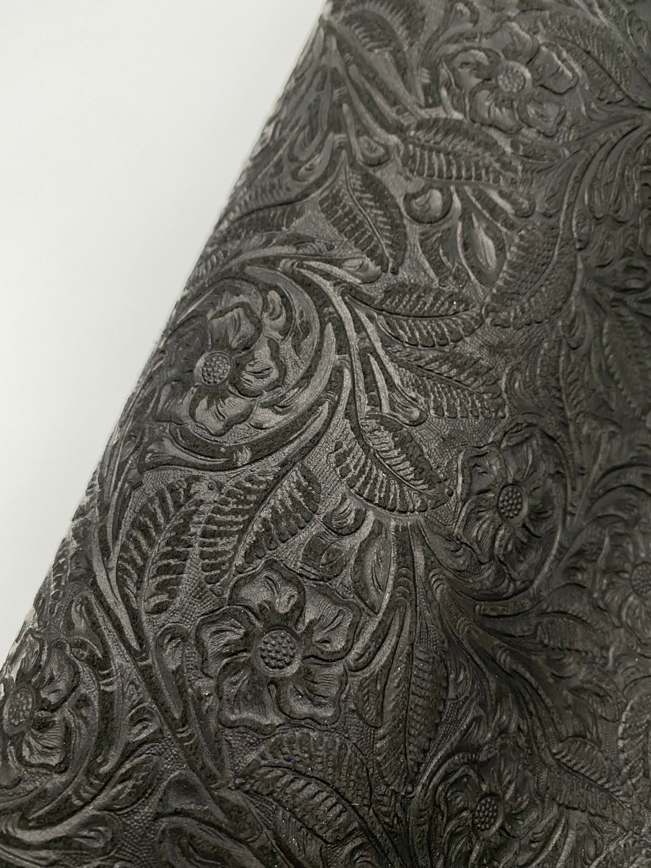 Cowhide Leather Jet Black Floral Embossed Suede Leather - Etsy