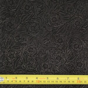 Cowhide Leather Jet Black Floral Embossed Suede Leather Sheets 3-4 Oz 1 ...