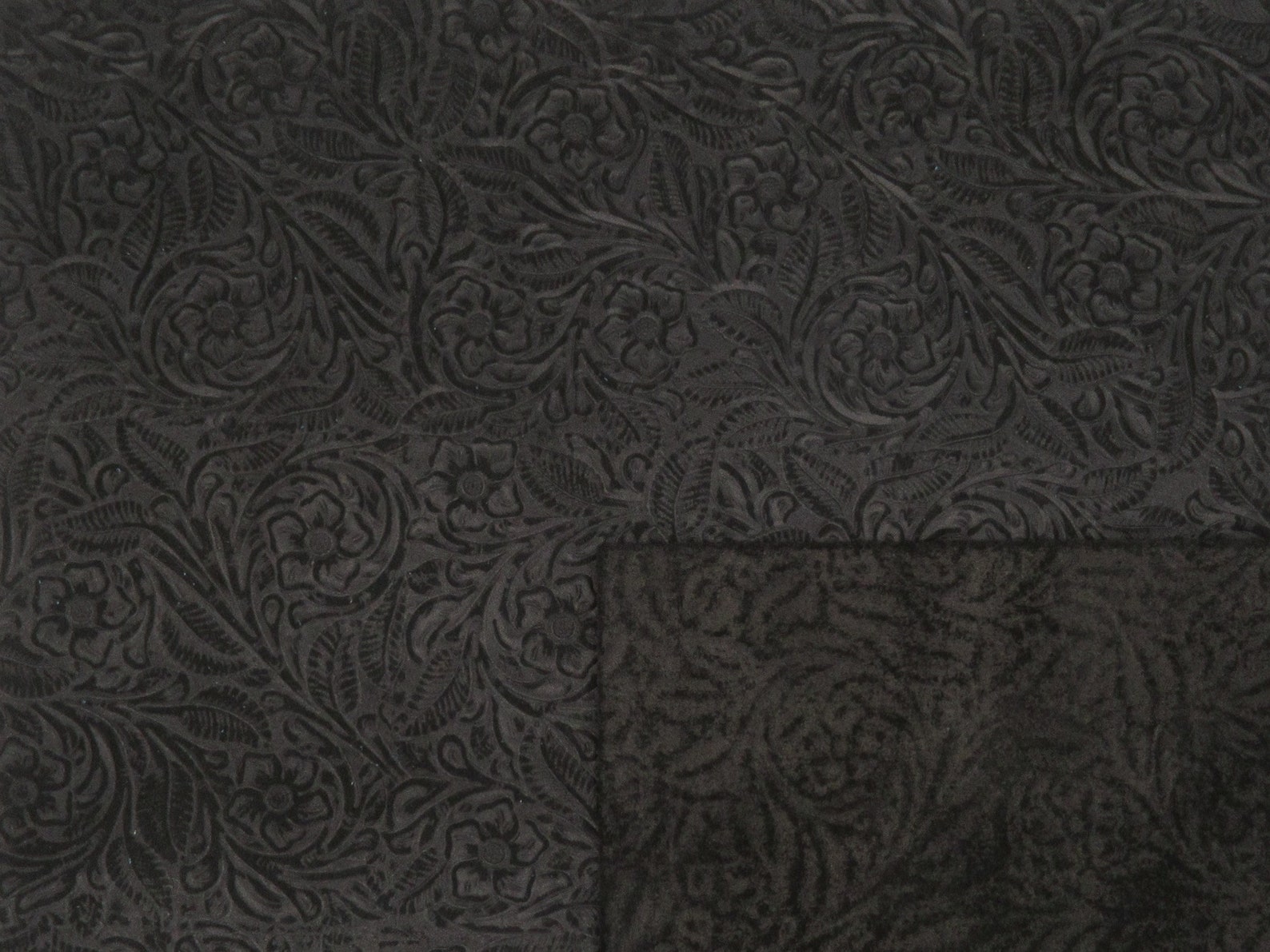 Cowhide Leather Jet Black Floral Embossed Suede Leather - Etsy